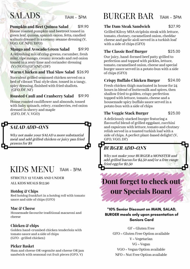 Menu - Bistro By The Dam