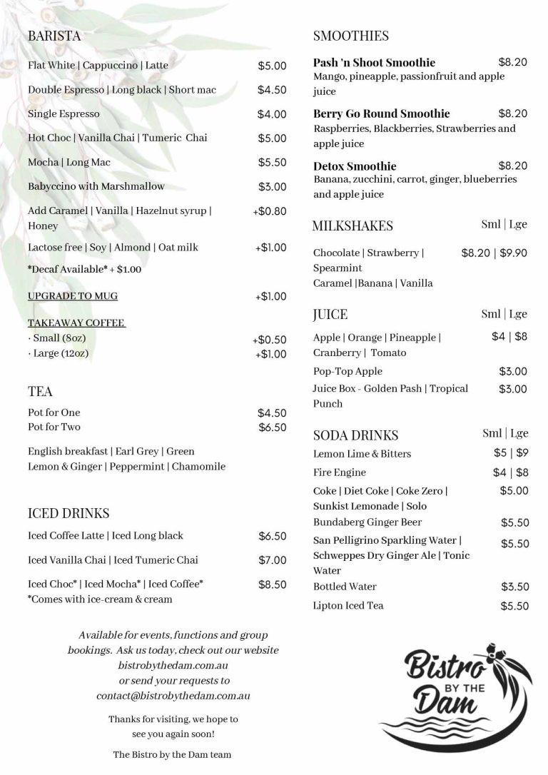 Menu - Bistro By The Dam